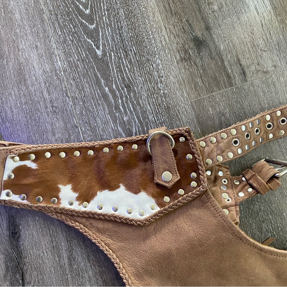 Leather Chaps With Cow Fur. Motorcycle Riders - Gem